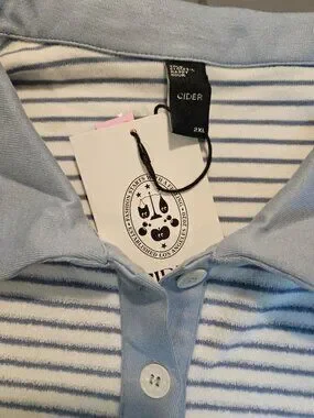 Cider | Tops | Cider Nwt Baby Blue Striped Terry Cloth Crop Polo Shirt ...